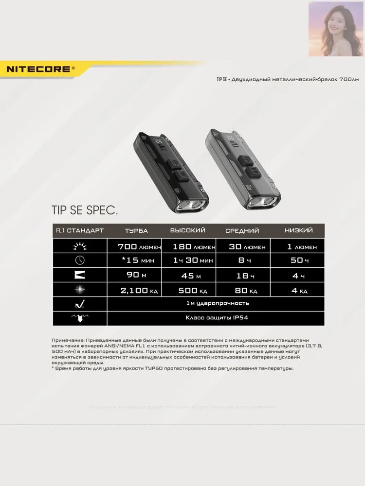 Фонарь-брелок Nitecore TIP SE BLACK, 700 Лм, 2 года гарантии, 90 м, Черный — фото 1