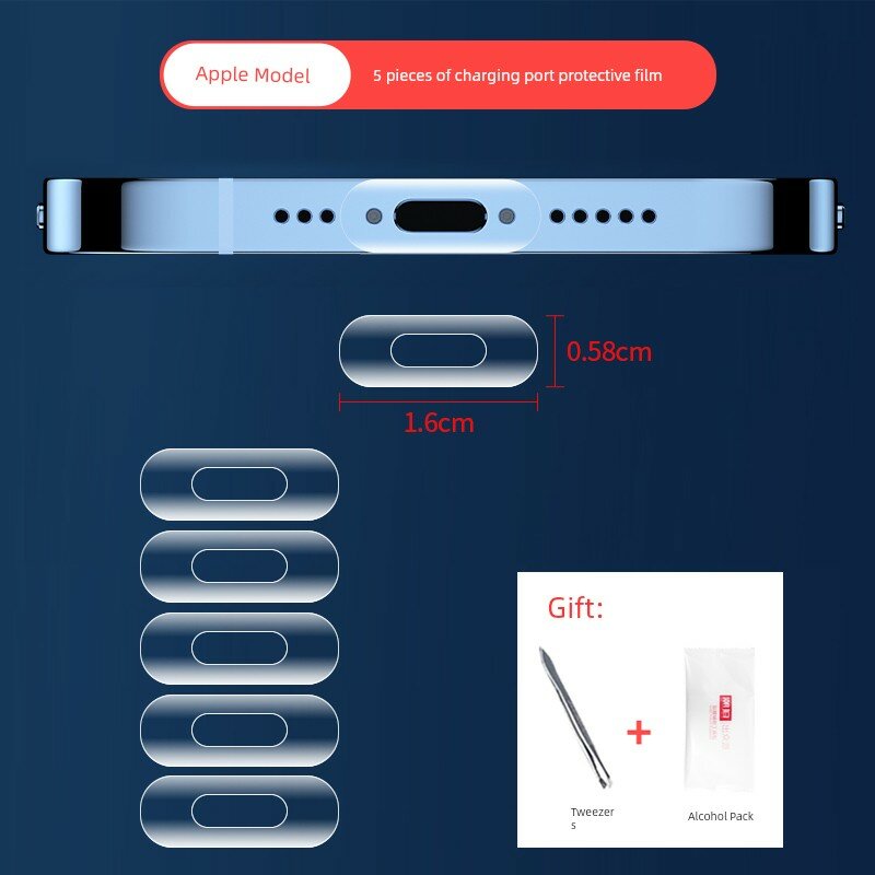 Набор из 5 пленок для Type-C разъема iPhone 16 Pro Max, с пинцетом и спиртом