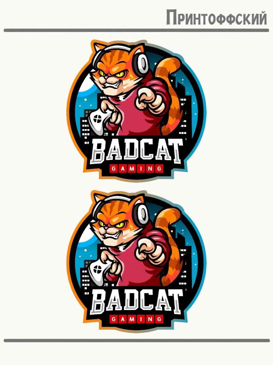 2-е (Две) Термонаклейки кот с джойстиком