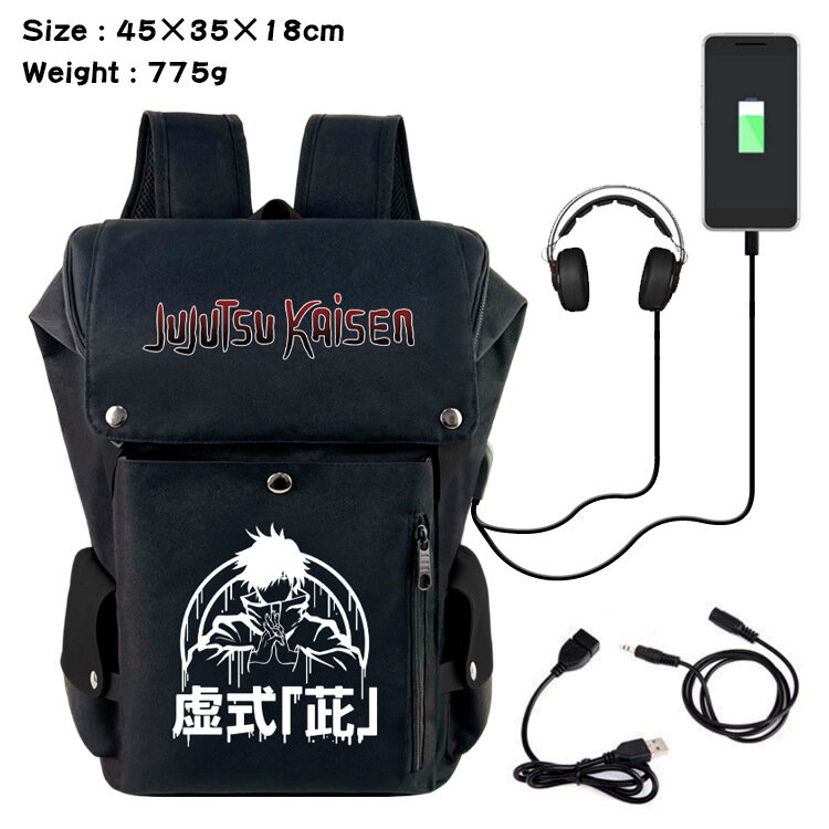 Аниме-рюкзак Jujutsu Kaisen, 45×35×18 см, 775 г, USB-порт, отделение для ноутбука, вмещает А4, для студентов и путешествий