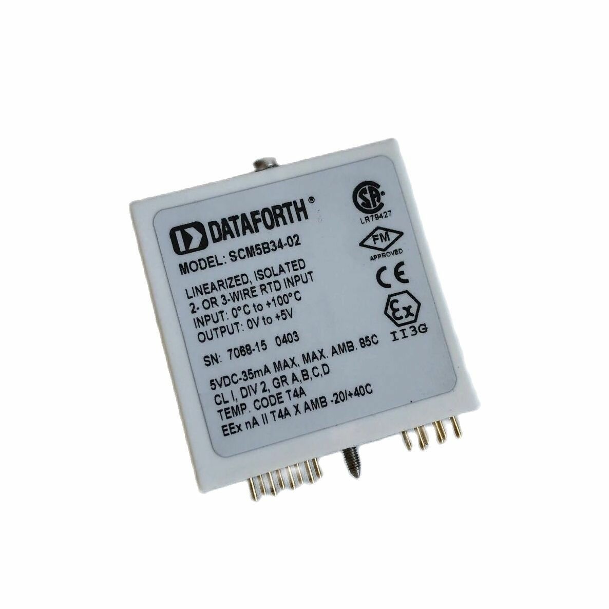 Нормализатор сигналов 2- или 3-проводного термометра сопротивления Dataforth SCM5B34-02 / линеаризованный / Pt-100 / 0.+100C / выход: 0.+5 В