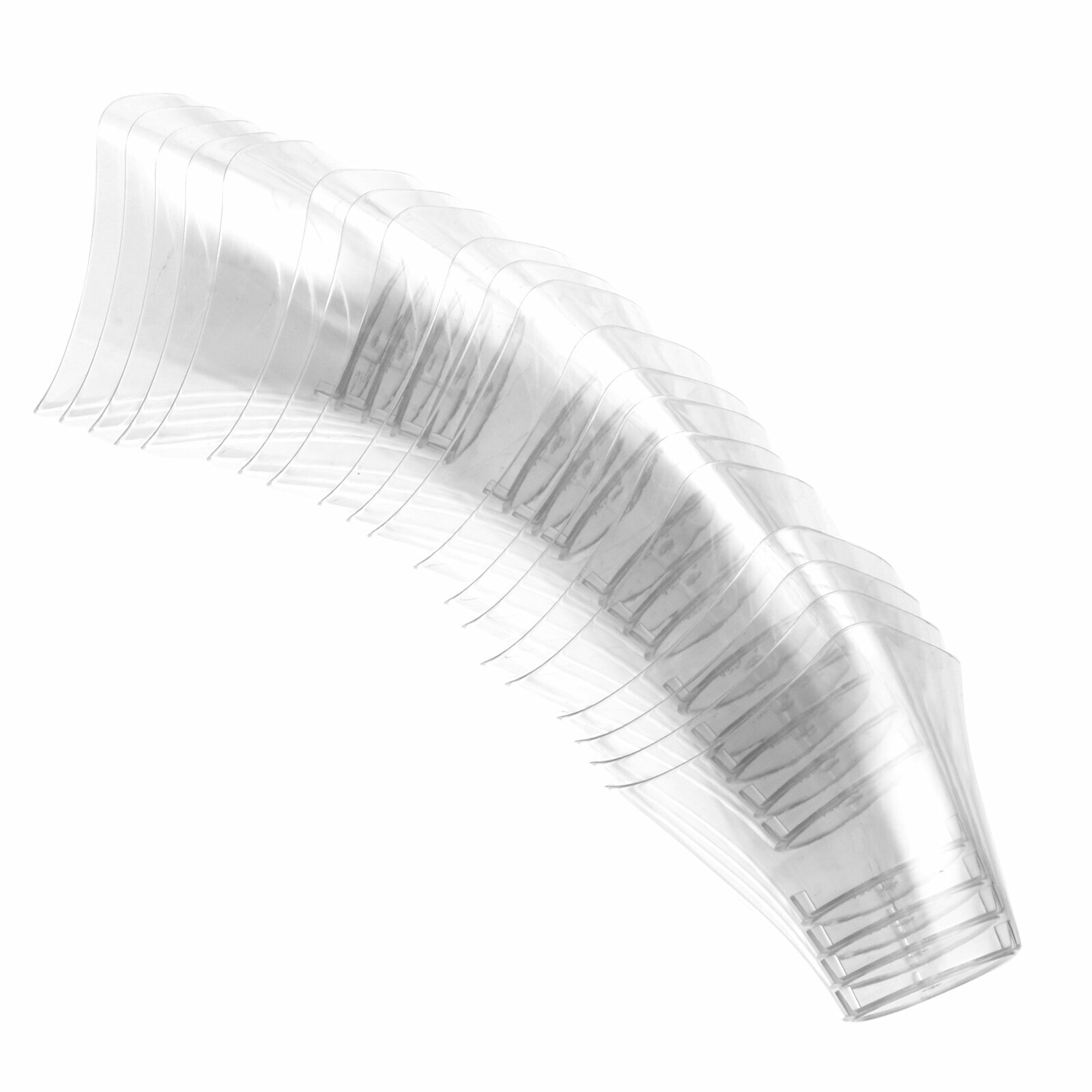 20 штук по 20 прозрачных пластиковых одноразовых стаканчиков для десертов, мусса и молочных коктейлей с закрученными краями.