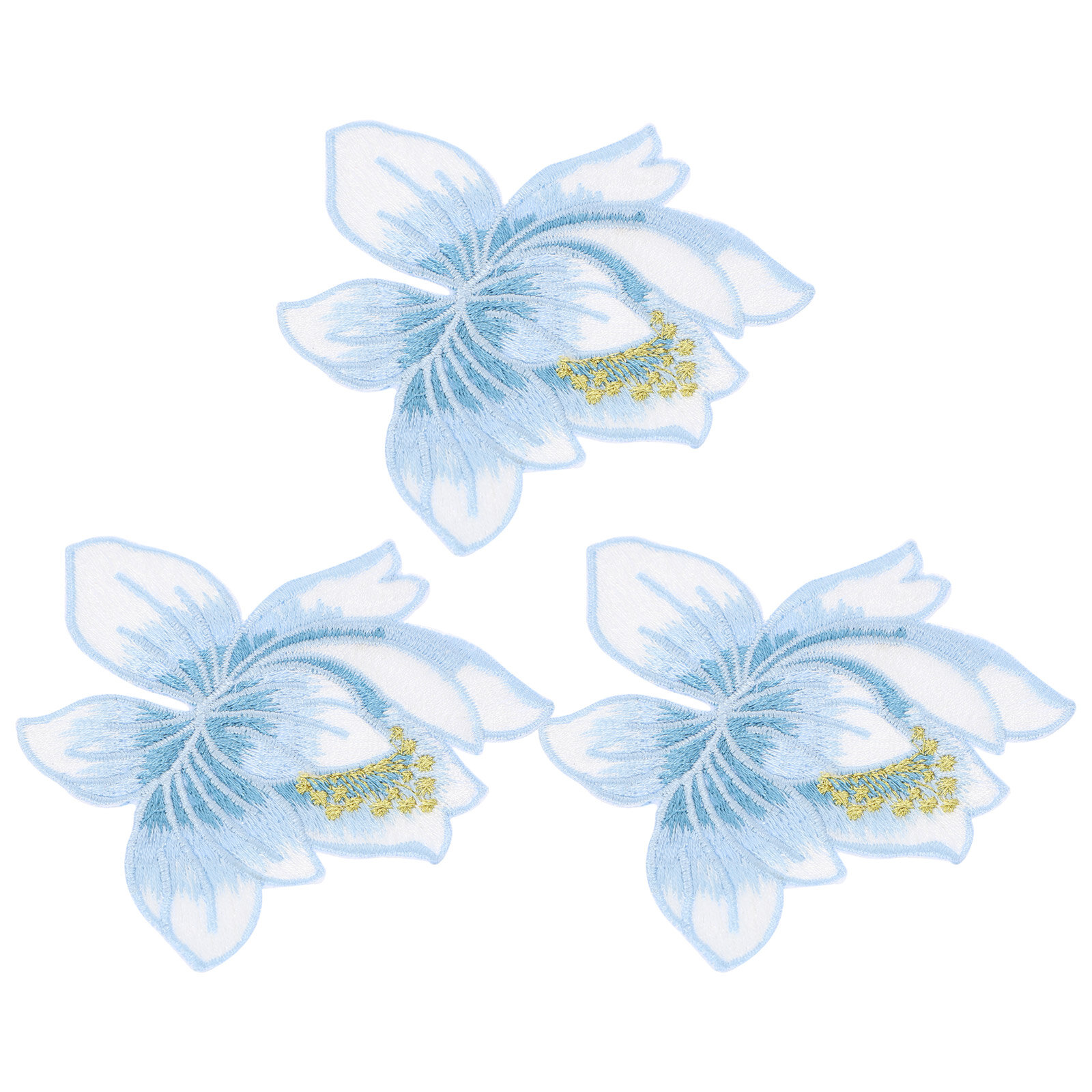 Вышитая нашивка с лотосом, аппликация из ткани в виде цветка лотоса, украшение для чонсама, клейкая основа, заплатка для глажения, цветочный аксессуар, ремонтная заплатка (синяя, 3 штуки в комплекте)