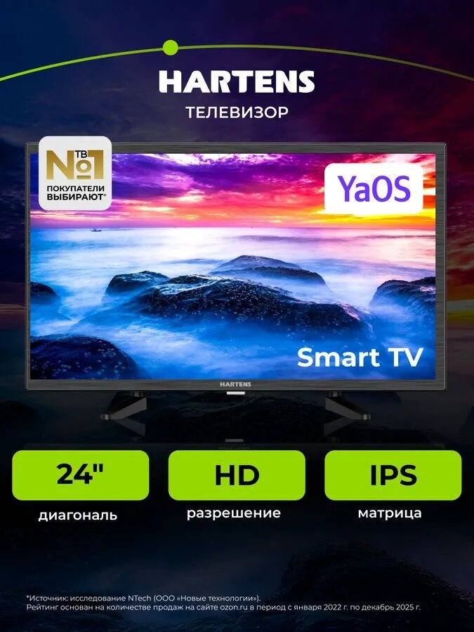 Телевизор Hartens HTY-24H06B-VZ, диагональ 24", HD, с Алисой, черный