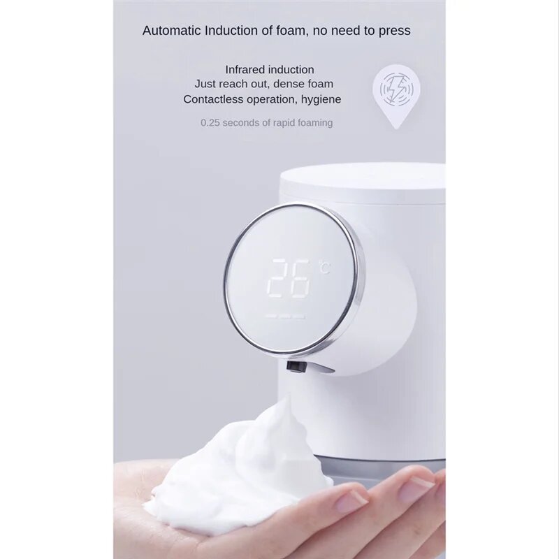 Автоматический дозатор пенный мылом AEE3-Foam Soap Dispenser с подзарядкой, 320 мл, цифровой дисплей, белый