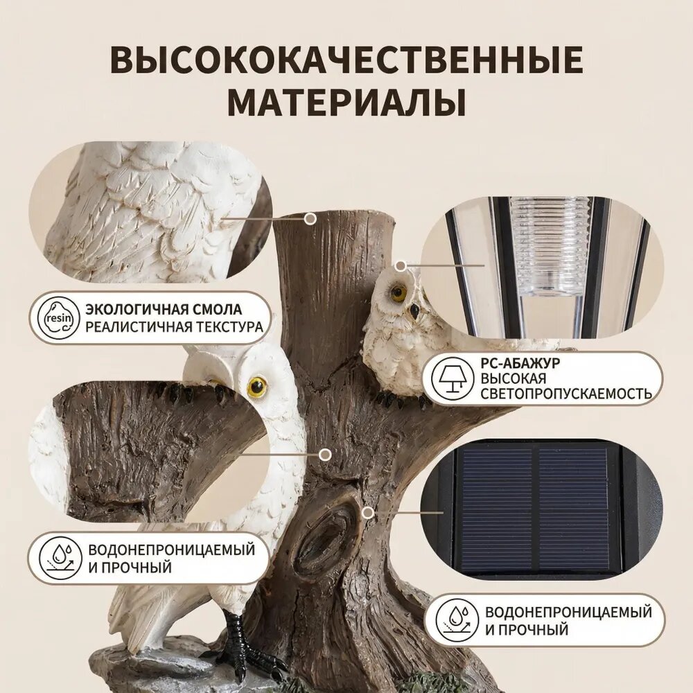 Светильник "Совиная семья" на солнечной батарее, уличный фонарь, ручная роспись, 1 Вт — фото 1