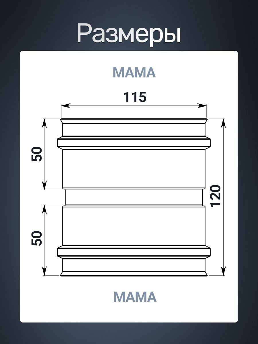 Адаптер дымохода 115 (+) / 115 (+), соединитель мама мама из нержавейки 1 мм AISI 430 — фото 1