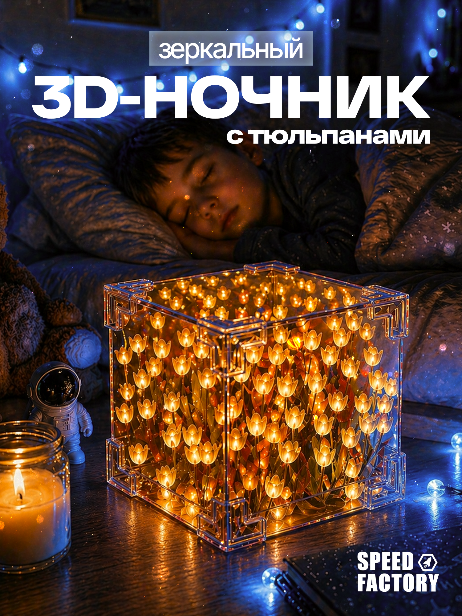 Куб с Тюльпанами, Ночник, светильник, ночник детский, розовый, 1,5 В, питание от батареек, ночник куб, зеркальный куб, светильники светодиодные цветами, светильник цветок