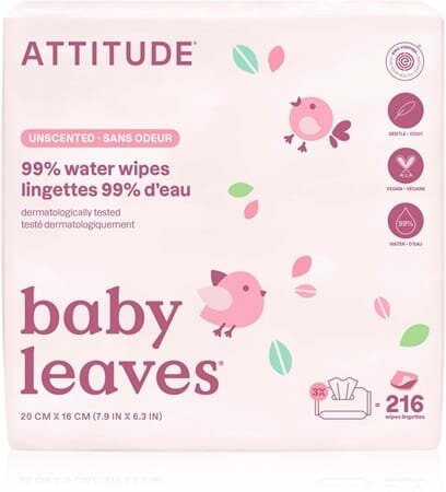 Влажные салфетки Attitude Baby Leaves Water Wipes, 3 72 шт.