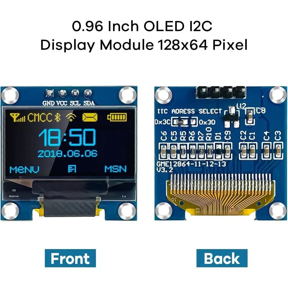 OLED 0.96" дисплей синий/желтый/белый для Arduino ESP32 ESP8266
