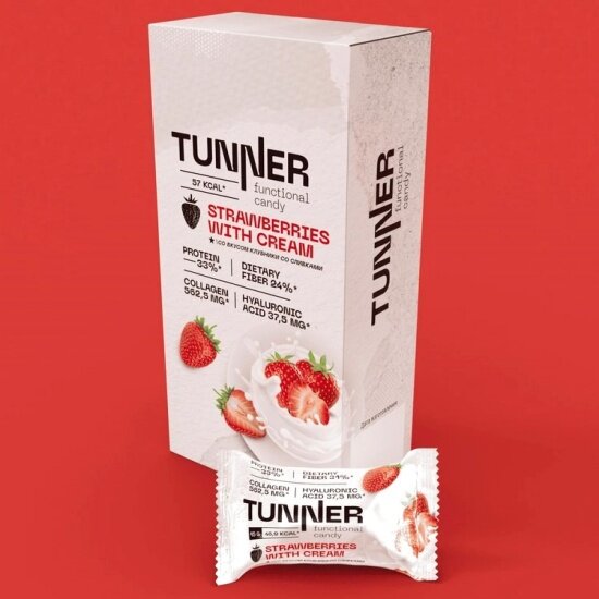 Протеиновые конфеты Tunner со вкусом Клубника со сливками 150 гр
