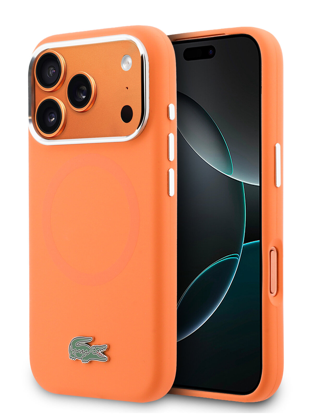 Чехол Lacoste на iPhone 17 Pro Max, с магнитами MagSafe, силиконовый с покрытием soft touch, оранжевый
