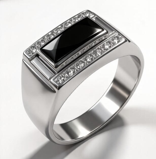 Печатка, серебро, 925 проба, родирование, оникс, фианит