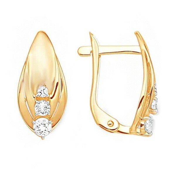 Серьги, красное золото, 585 проба, фианит