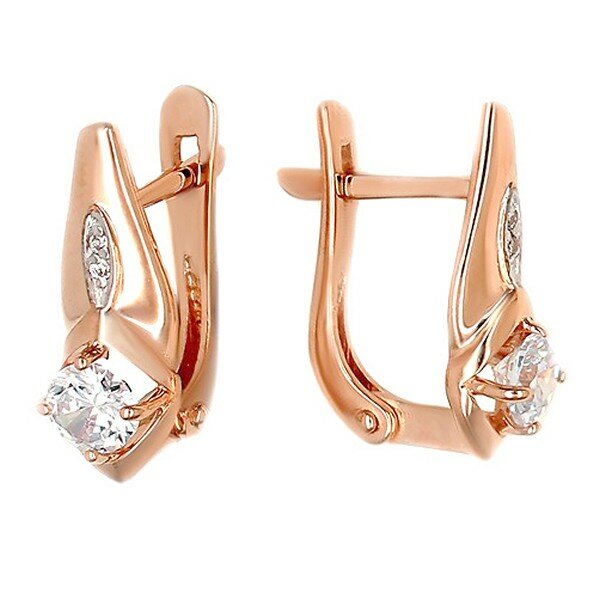 Серьги, красное золото, 585 проба, фианит