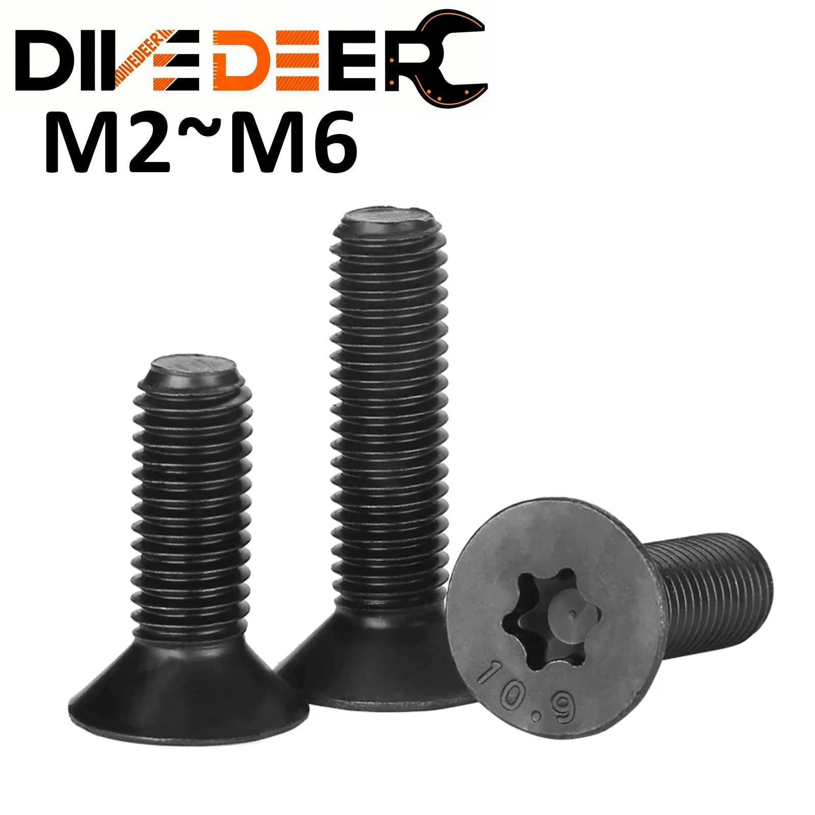DIVEDEER плоские винты с потайной головкой Torx M2-M6 черная углеродистая сталь M2.5 (50PC), 16MM