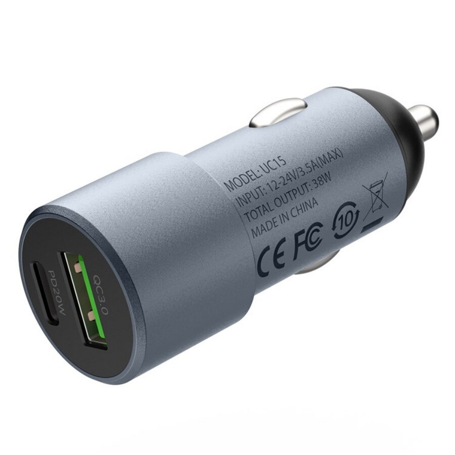 Автомобильное зарядное устройство Momax UC15 38W Dual Port Car Charger PD 3.0 QC 3.0 Space Gray (UC15E)
