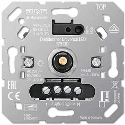 Светорегулятор JUNG 1731DD универсальный 20-420 Вт, для LED 3-100Вт с инкрементальным датчиком с входом для спутниковых устройств