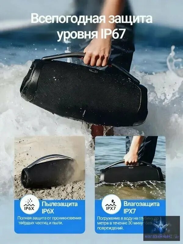 Мощная Bluetooth-колонка 80 Вт с RGB-подсветкой и поддержкой AUX/MP3, черная