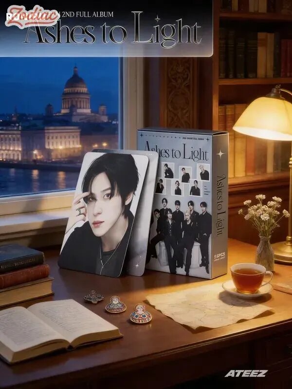 ATEEZ LOMO фотокарточки 55 шт, 2-й полноформатный японский альбом Ashes To Light 2025 с поздравительным постером подарок айдолу
