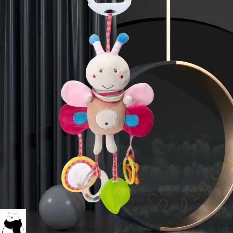 Развивающая дуга с игрушками. Игрушки для новорожденных от 0. Cпираль растяжка на кроватку и коляску. Погремушка для новорожденного(светло-розовый, темно-розовый)