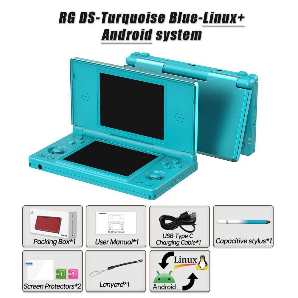 Anbernic RG DS Retro портативная игровая консоль 4 дюйма 128G With Bag, Blue 64G Linux