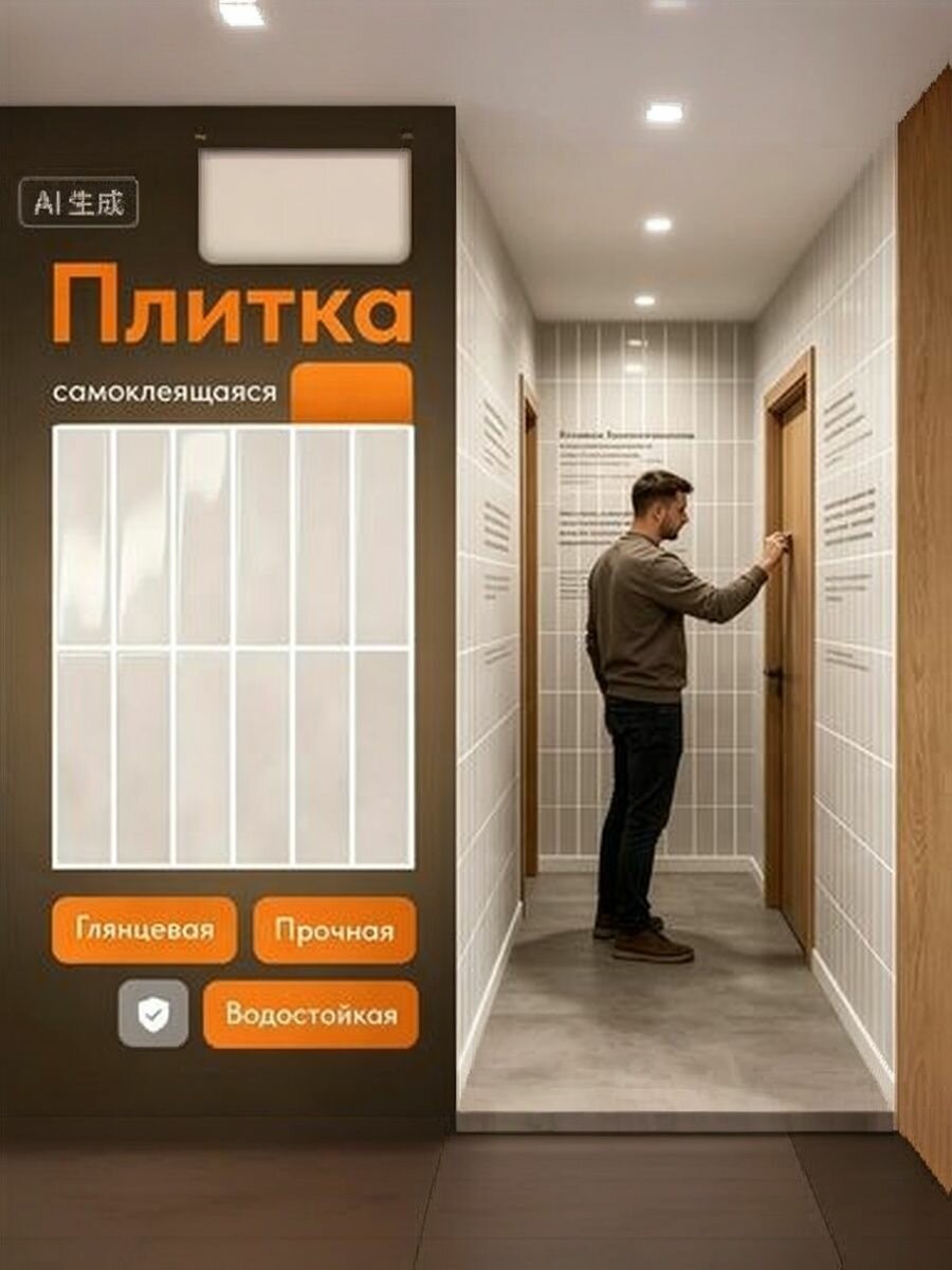 Силиконовые панели стеновые Метро Белый, самокл. 23x29см 10шт