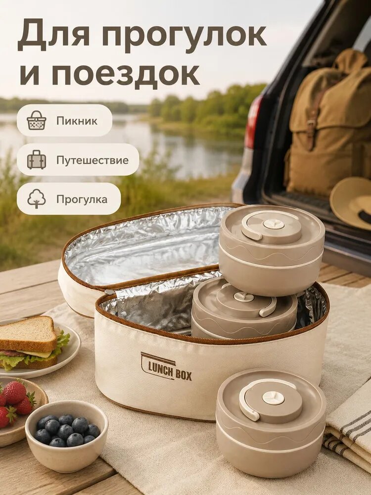 Термосумка с контейнерами 3 шт ланч-бокс для еды герметичные контейнеры обед