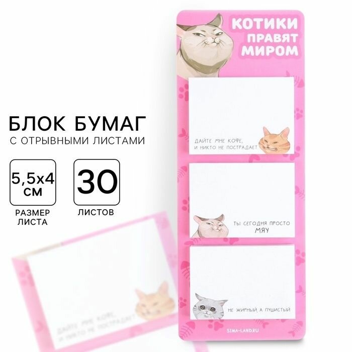 Блок для записей с отрывными листами, 30 л. Котики