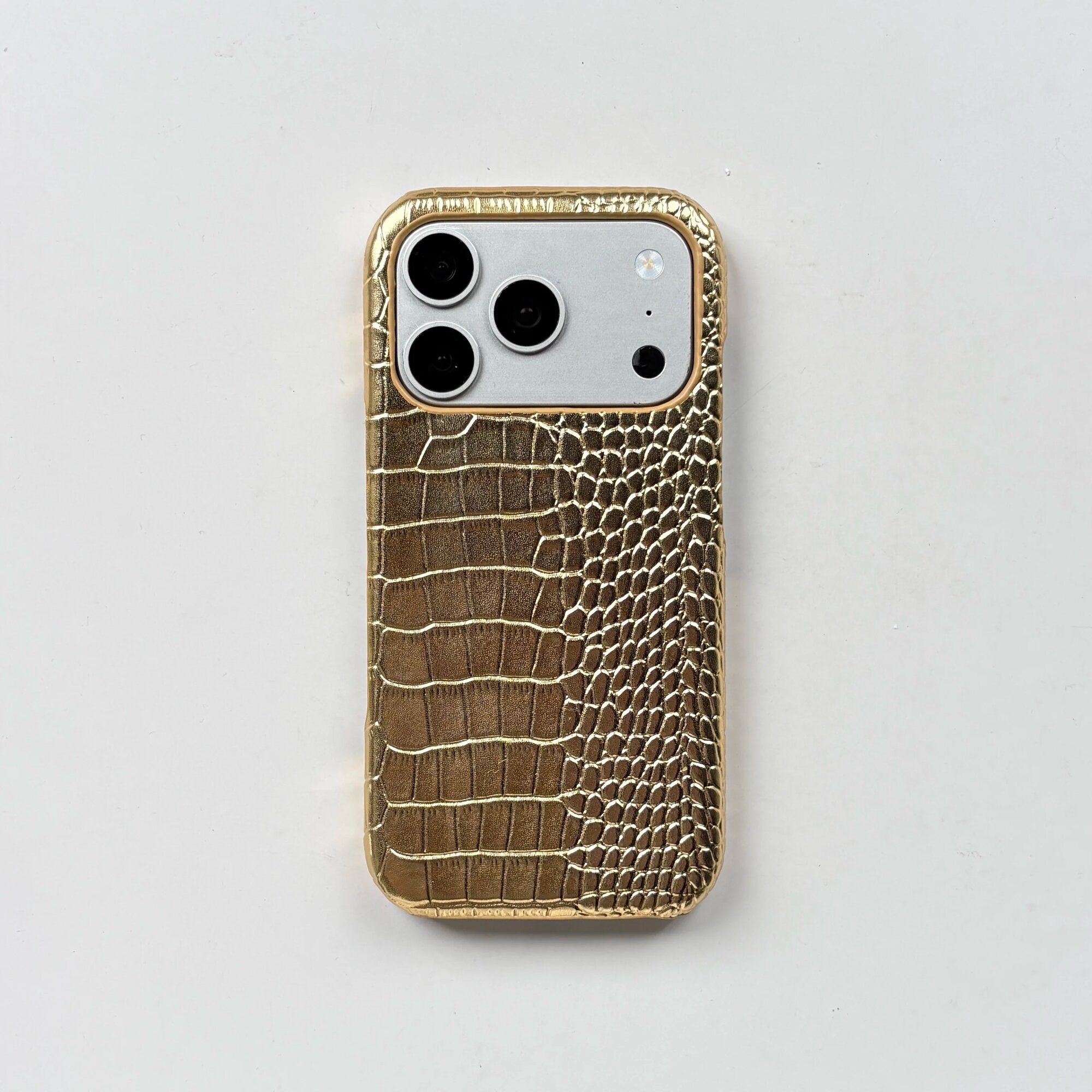 Чехол для iPhone 14 Pro Gold, искусственная кожа крокодил