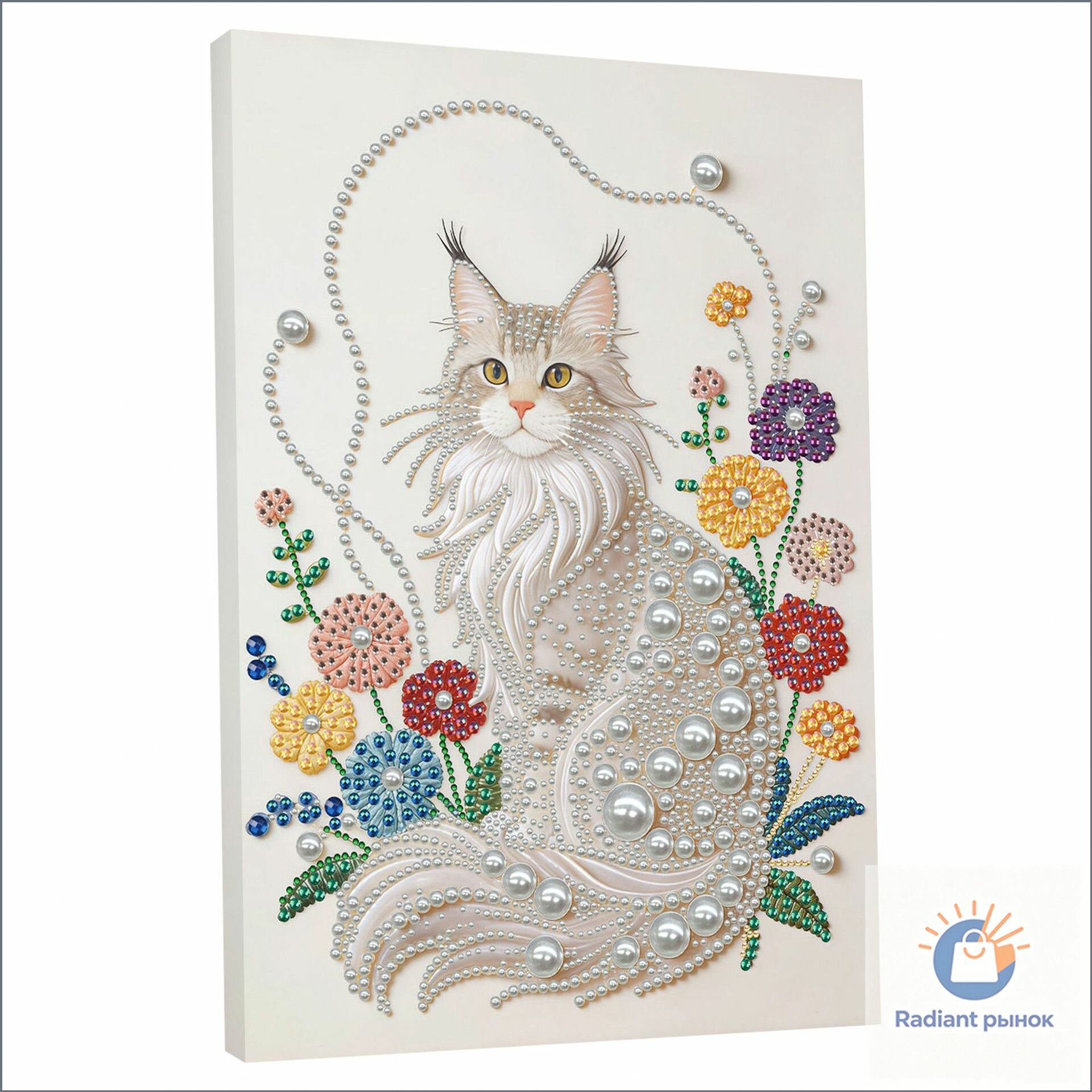 Диамантная картина Белый кот , 30 40 см, с рамкой, 5D DIY