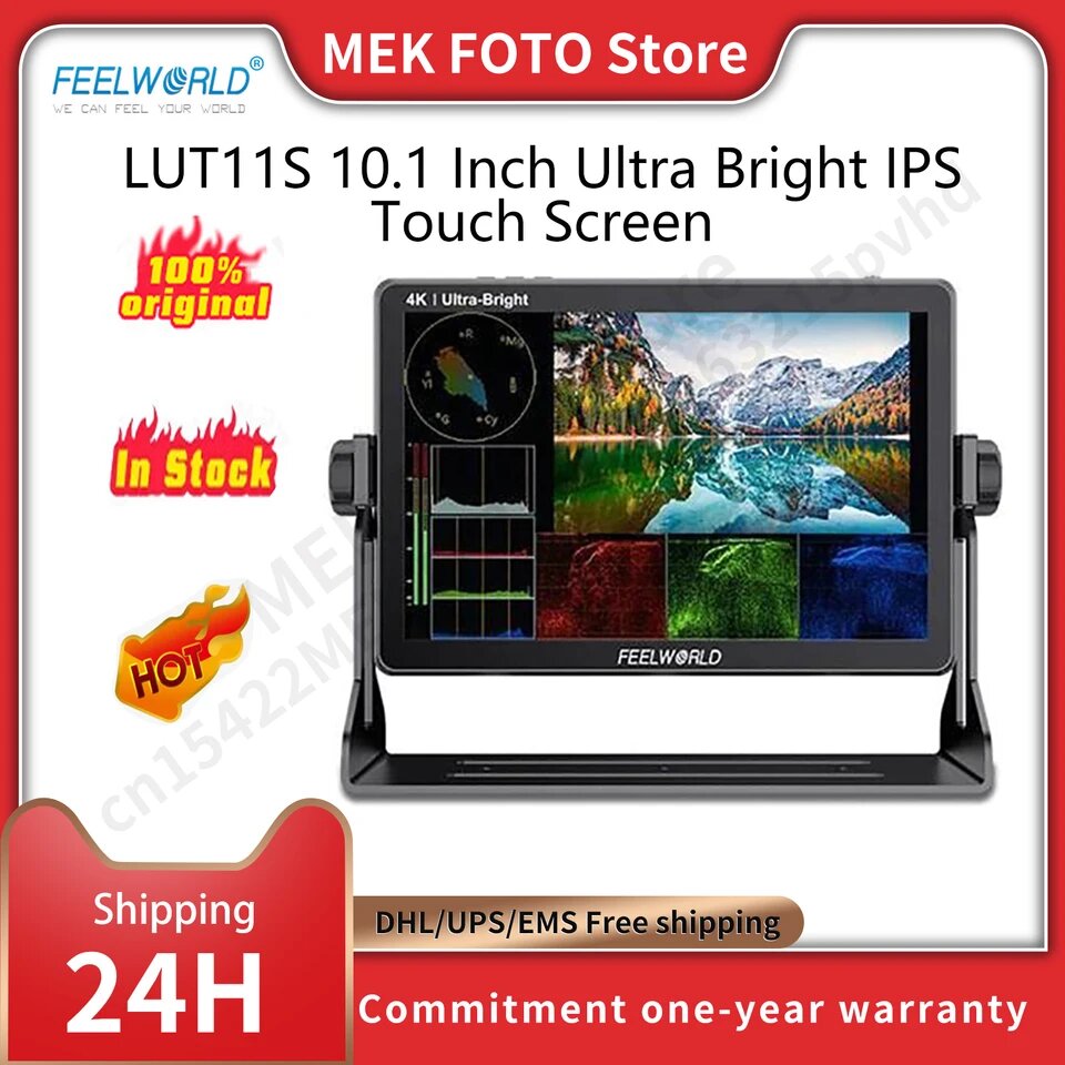 В наличии FEELWORLD LUT11S монитор 10,1 дюйма с ультра ярким IPS сенсорным экраном 2000 нит, 3DLUT, 3G-SDI, HDMI-совместимый для камер DSLR