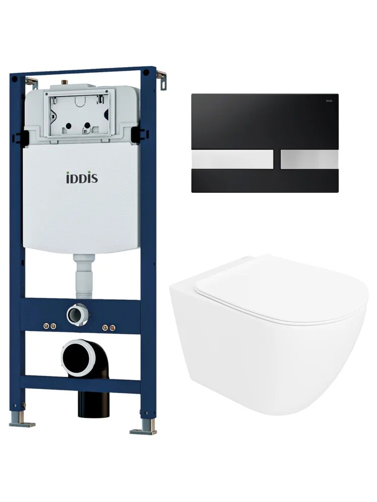 Комплект 4 в 1: Инсталляция IDDIS Профикс (Profix) PRO0000i32 / Унитаз подвесной STWORKI Готланд S13401WH безободковый, с микролифтом / Кнопка Юнификс (Unifix) UNI06BCi77, Комплект креплений
