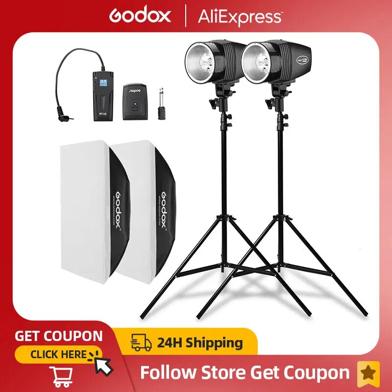 Комплект Godox 2x K-150A вспышка студийная 150Вт·с + триггер RT-16 + 2x софтбокс 50x70 см + 2x штатив для светового оборудования 190 см