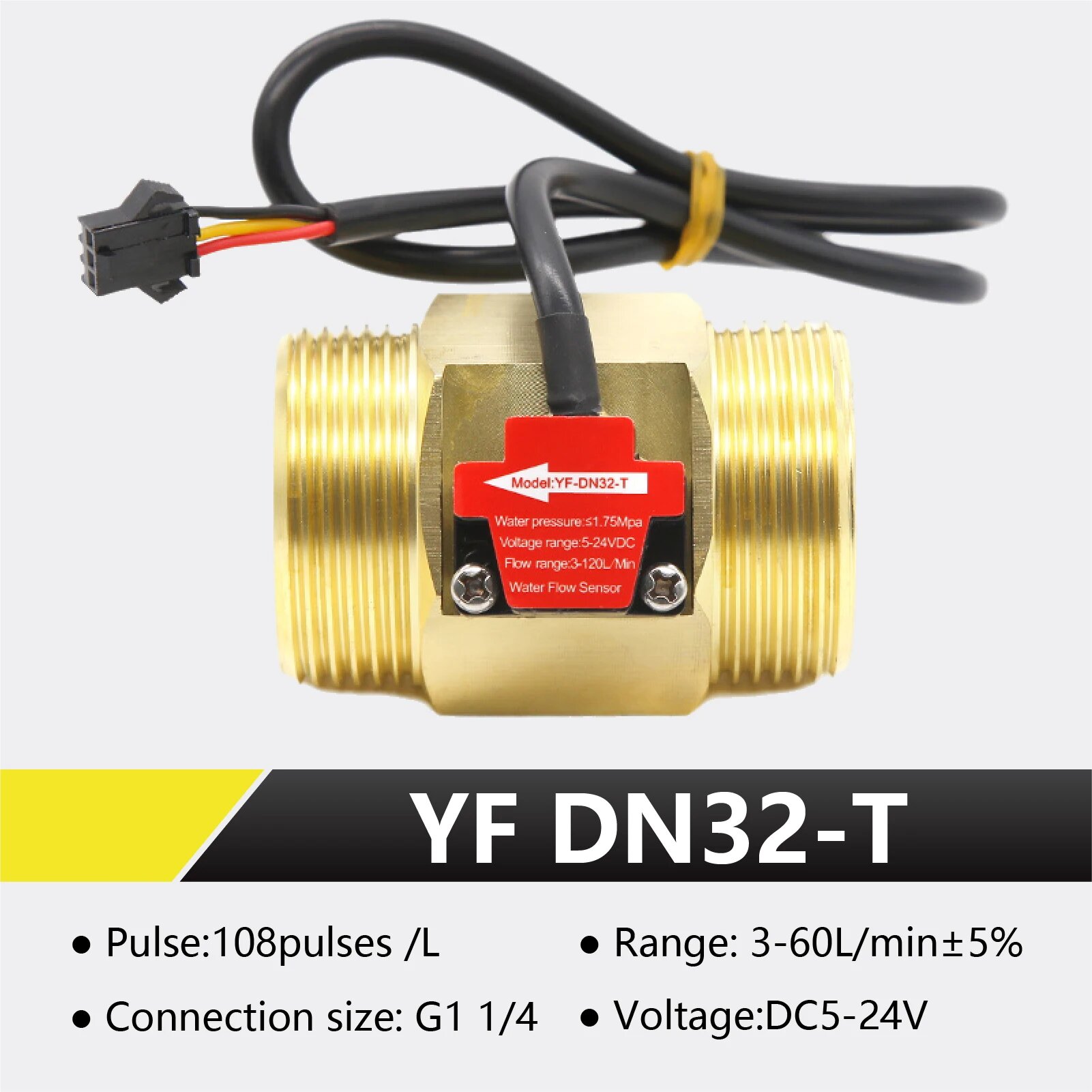 Датчик расхода воды YF DN32-T, G1/4, 3-60L/min