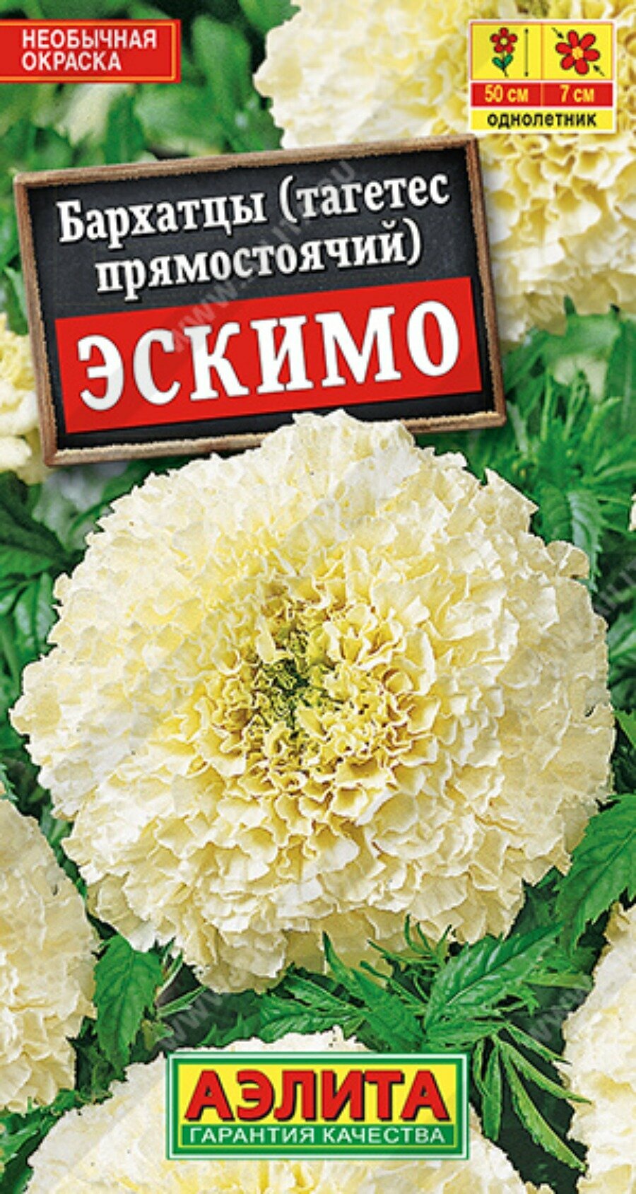 Семена Бархатцы Эскимо белые, махровые (0,05 г), Агрофирма Аэлита