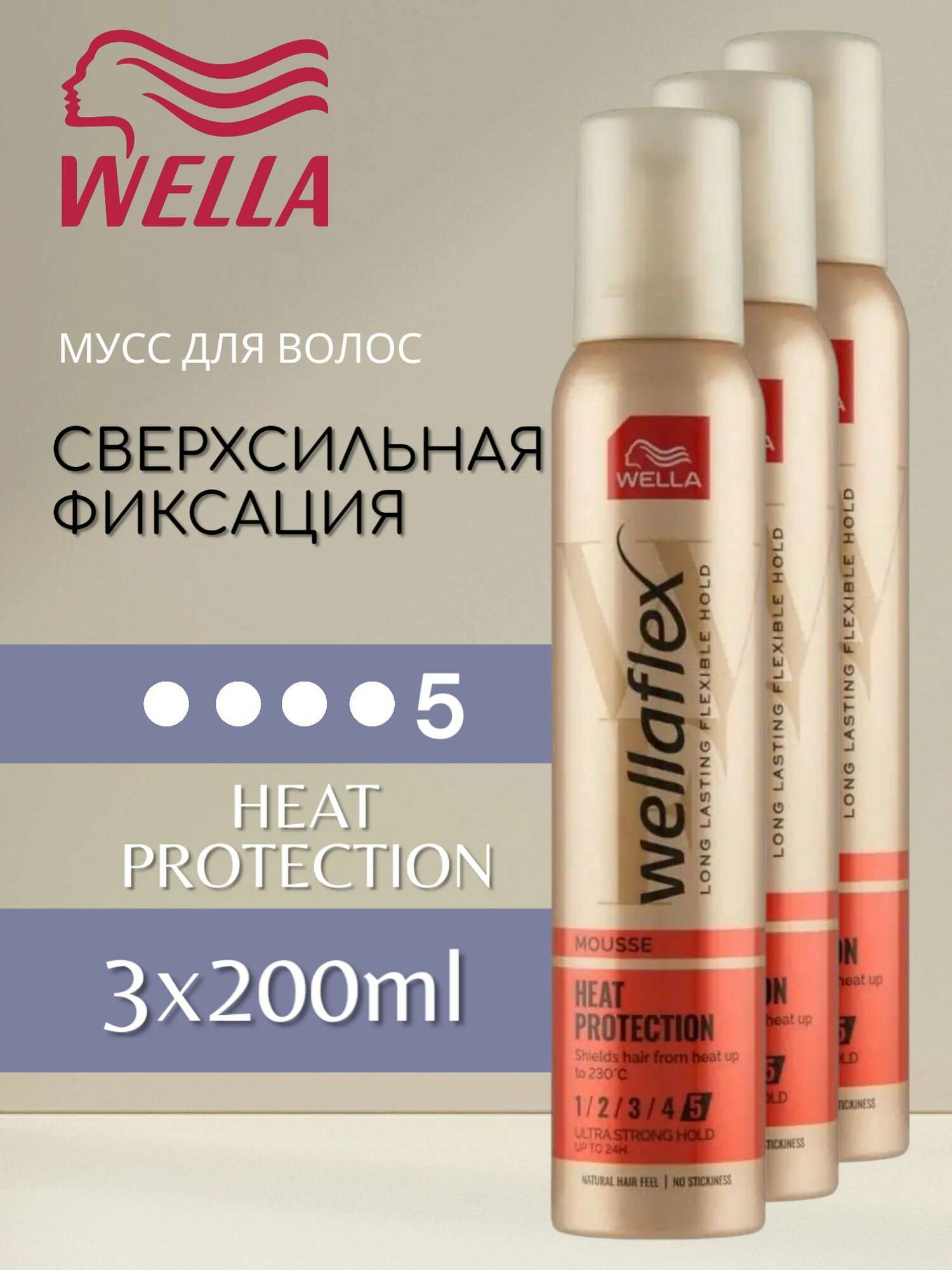 Мусс для волос Wellaflex Head Protection / 3x200ml