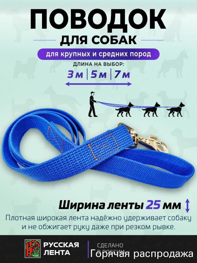 Поводок синий 3 м для крупных собак