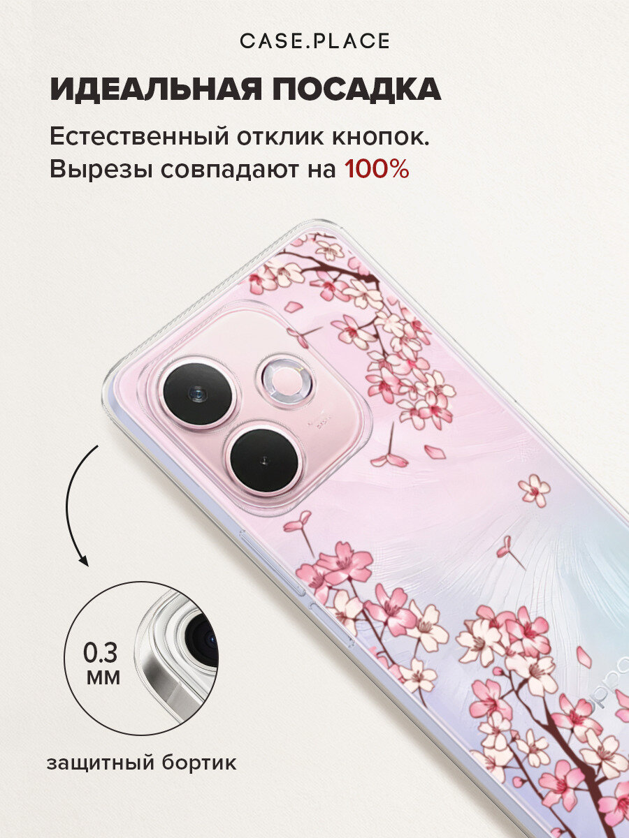 Чехол на Oppo A5 Pro / Оппо А5 Про с принтом "Ветви сакуры 1", прозрачный — фото 1