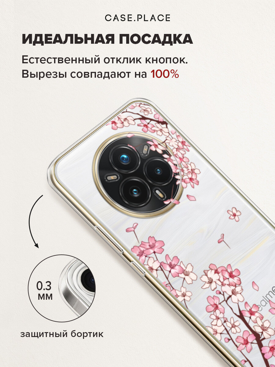 Чехол на Realme 14 Pro+ / Реалми 14 Про+ с принтом "Ветви сакуры 1", прозрачный — фото 1