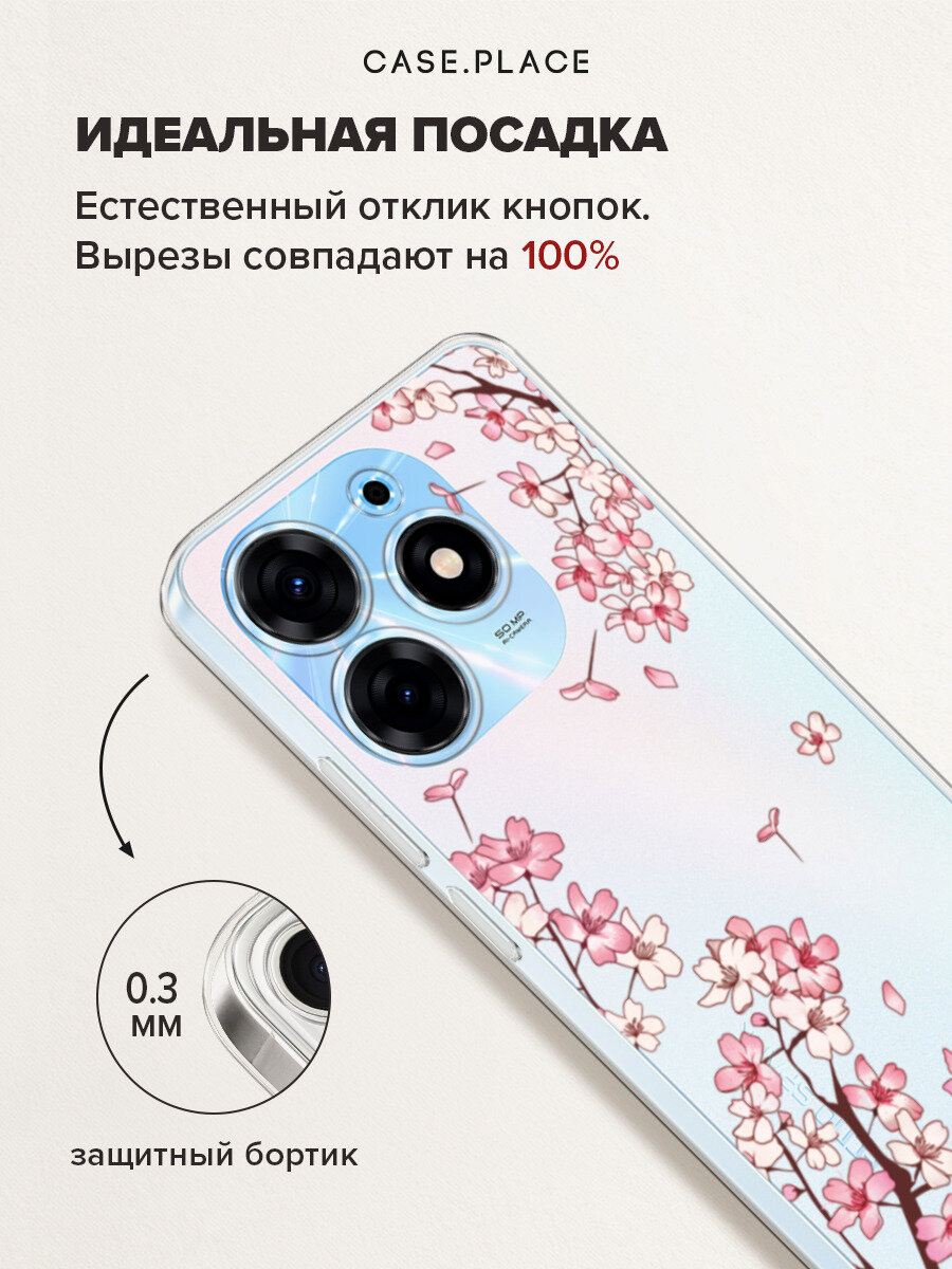 Чехол на Tecno Spark 10 Pro / Текно Спарк 10 Про с принтом "Ветви сакуры 1", прозрачный — фото 1