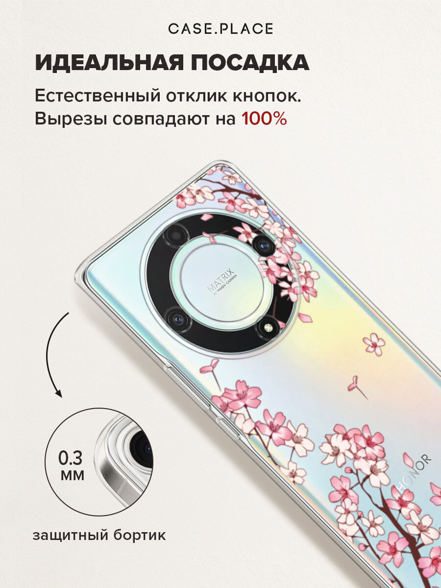 Чехол на Honor X9A / Хонор X9A с принтом "Ветви сакуры 1", прозрачный — фото 1