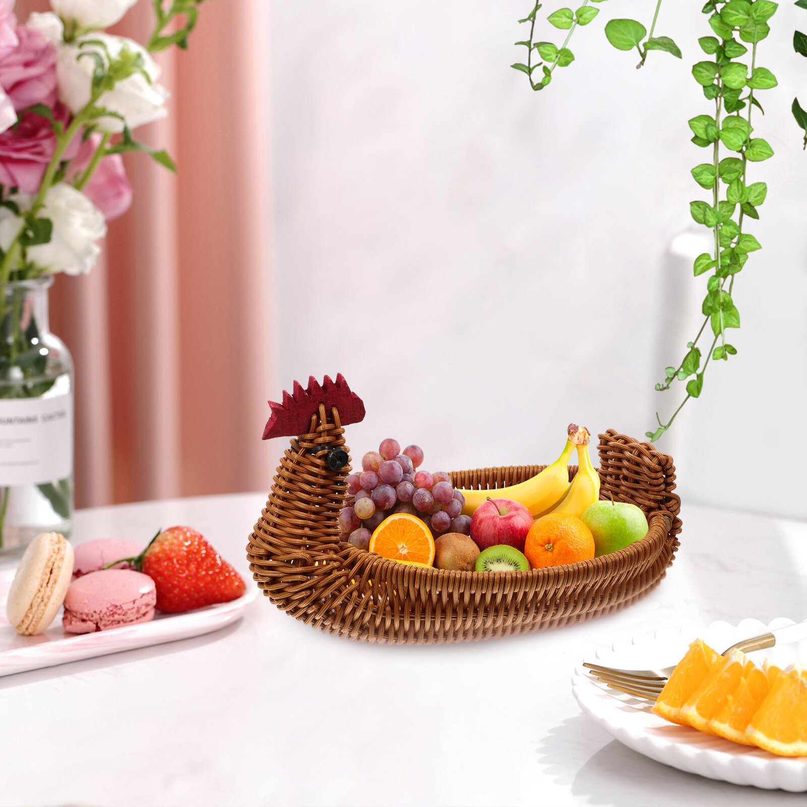Корзина из ротанга для дома, корзина для хранения фруктов и овощей, открытая конструкция корзины