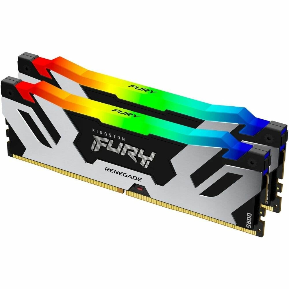 Оперативная память Kingston Fury Renegade, DDR5, 64GB (2x32 GB), 6400 MHz, CL32, DIMM, радиатор, RGB, серебристый/черный