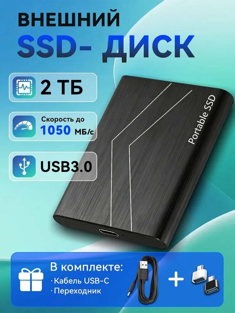 2 ТБ Внешний жесткий диск SSD 1050 Мб/с (Portable SSD P4 2TB), Пластик, черный