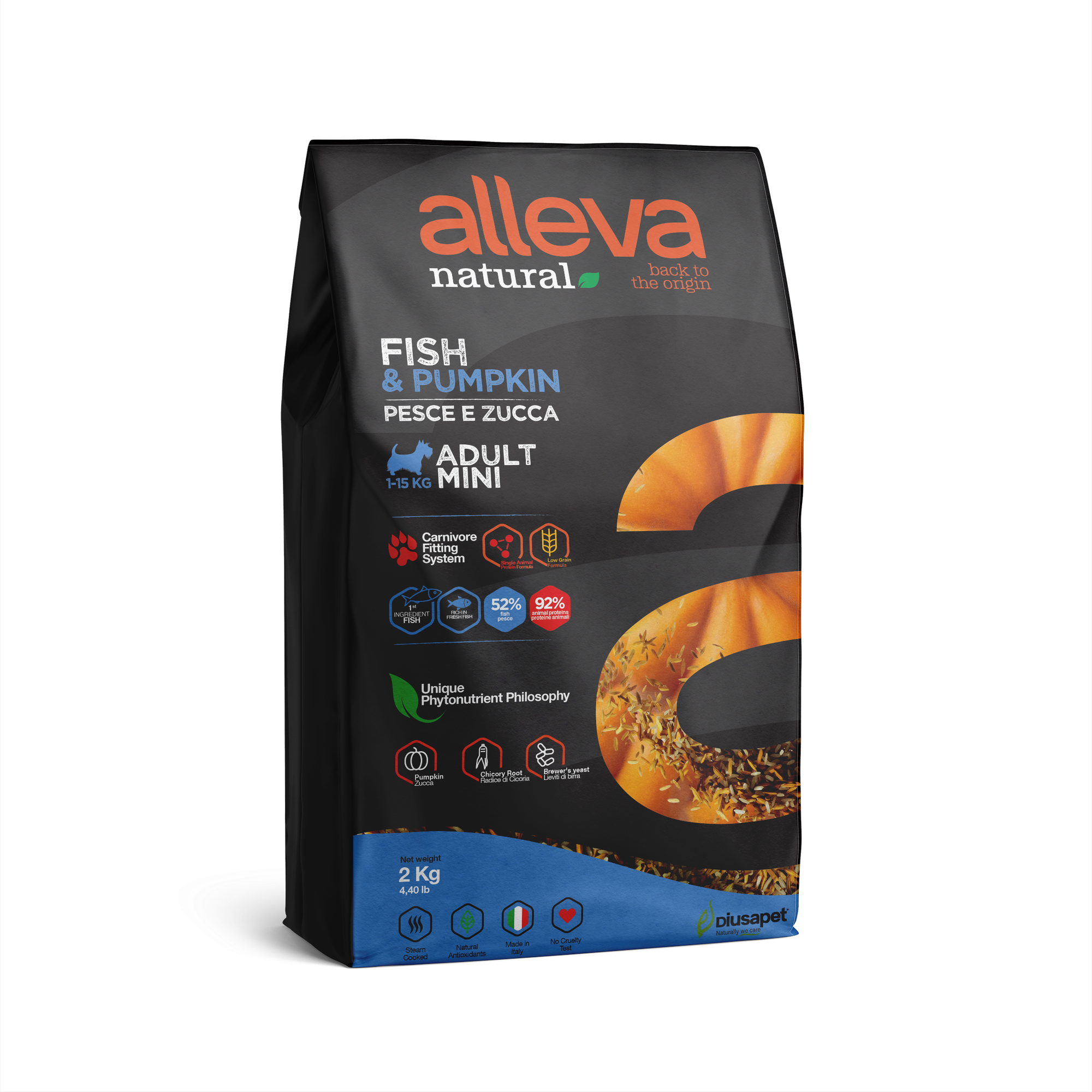 Корм сухой для собак Alleva Natural с рыбой и тыквой для взрослых собак мелких пород, 2 кг