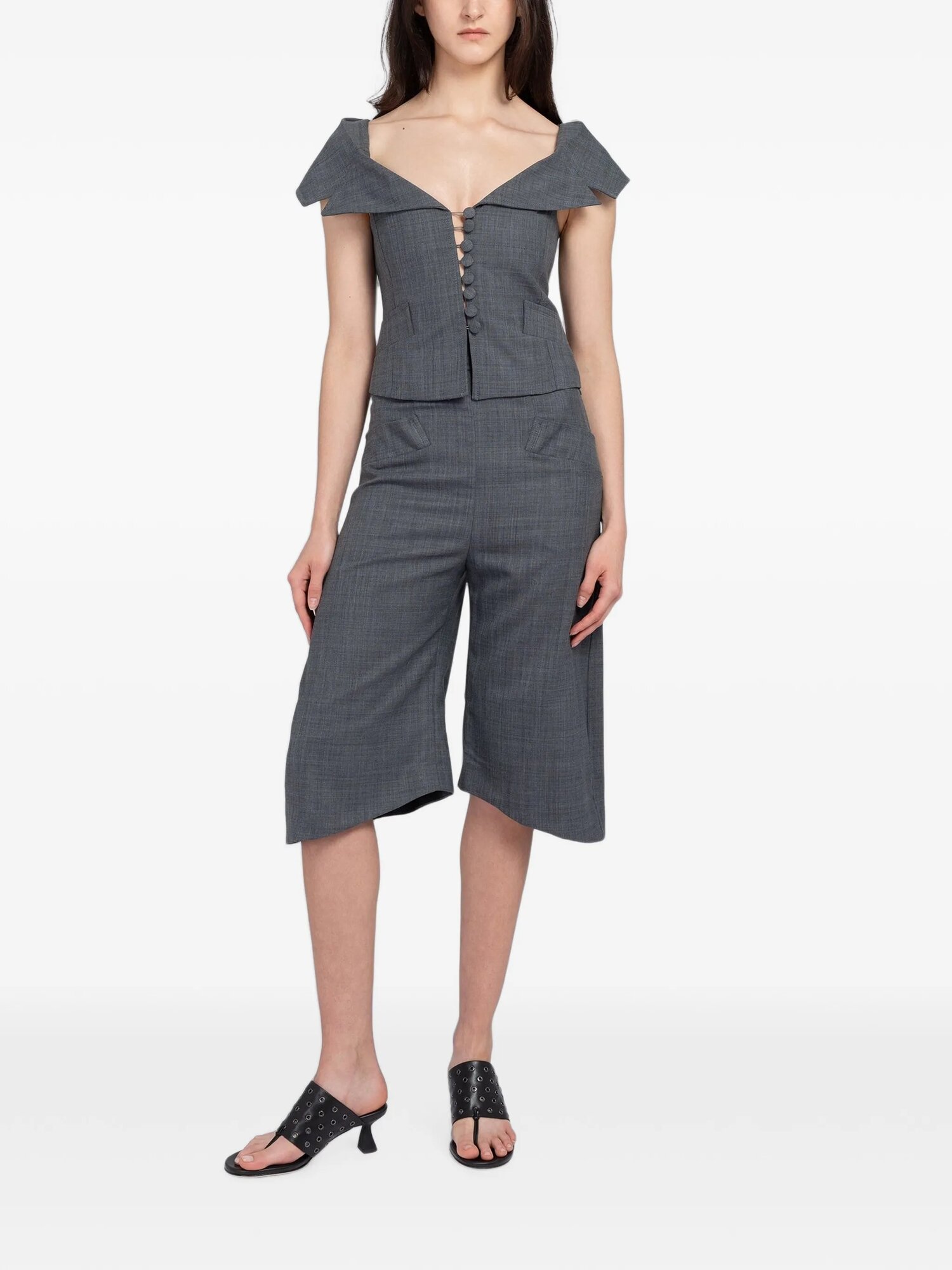 Топ GANNI Off-shoulder button-up top, размер 36 — фото 1