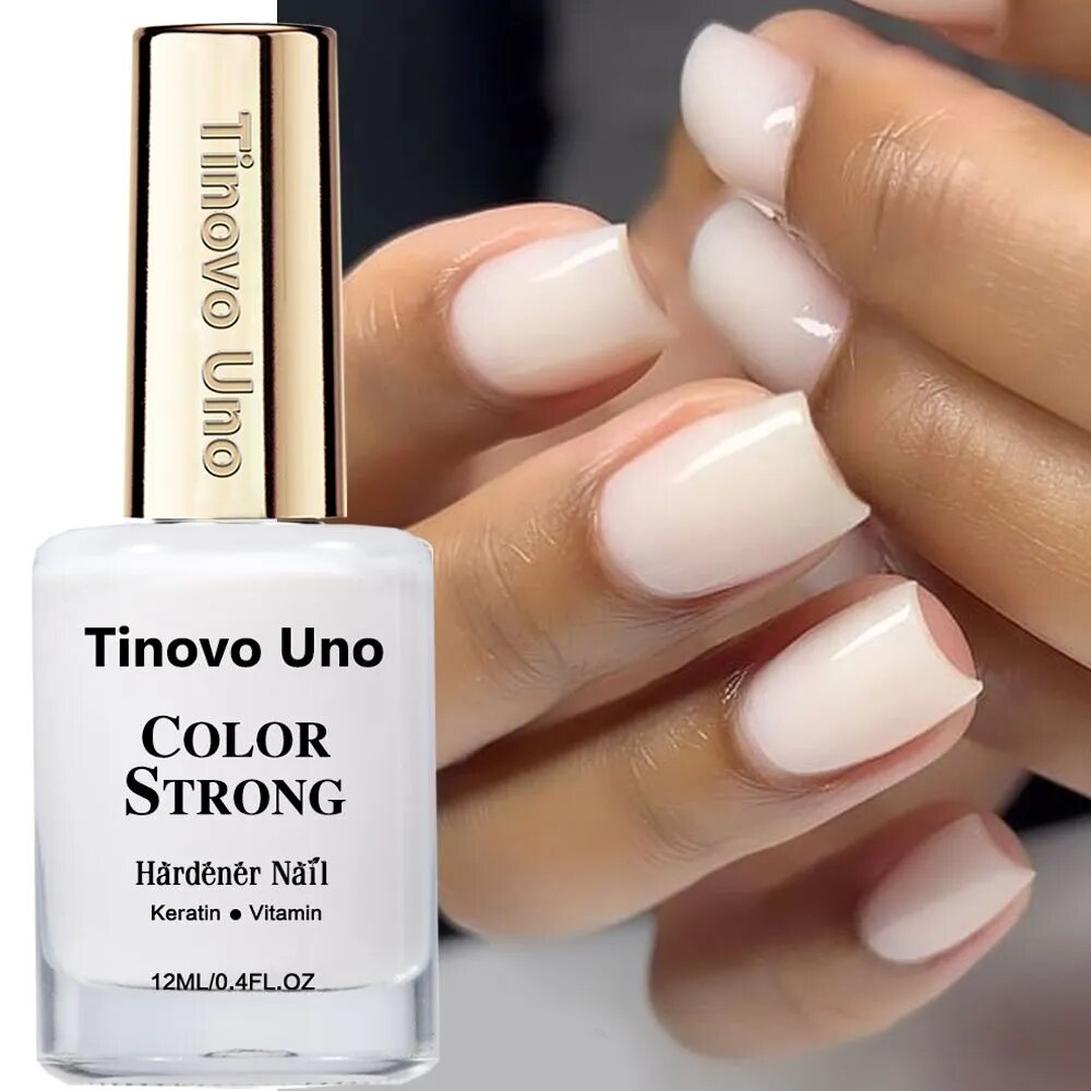 Ель-лак Tinovo Uno 12мл: Натуральный желе-белый, быстрой высыхания, без алкоголя, ежедневный маникюр