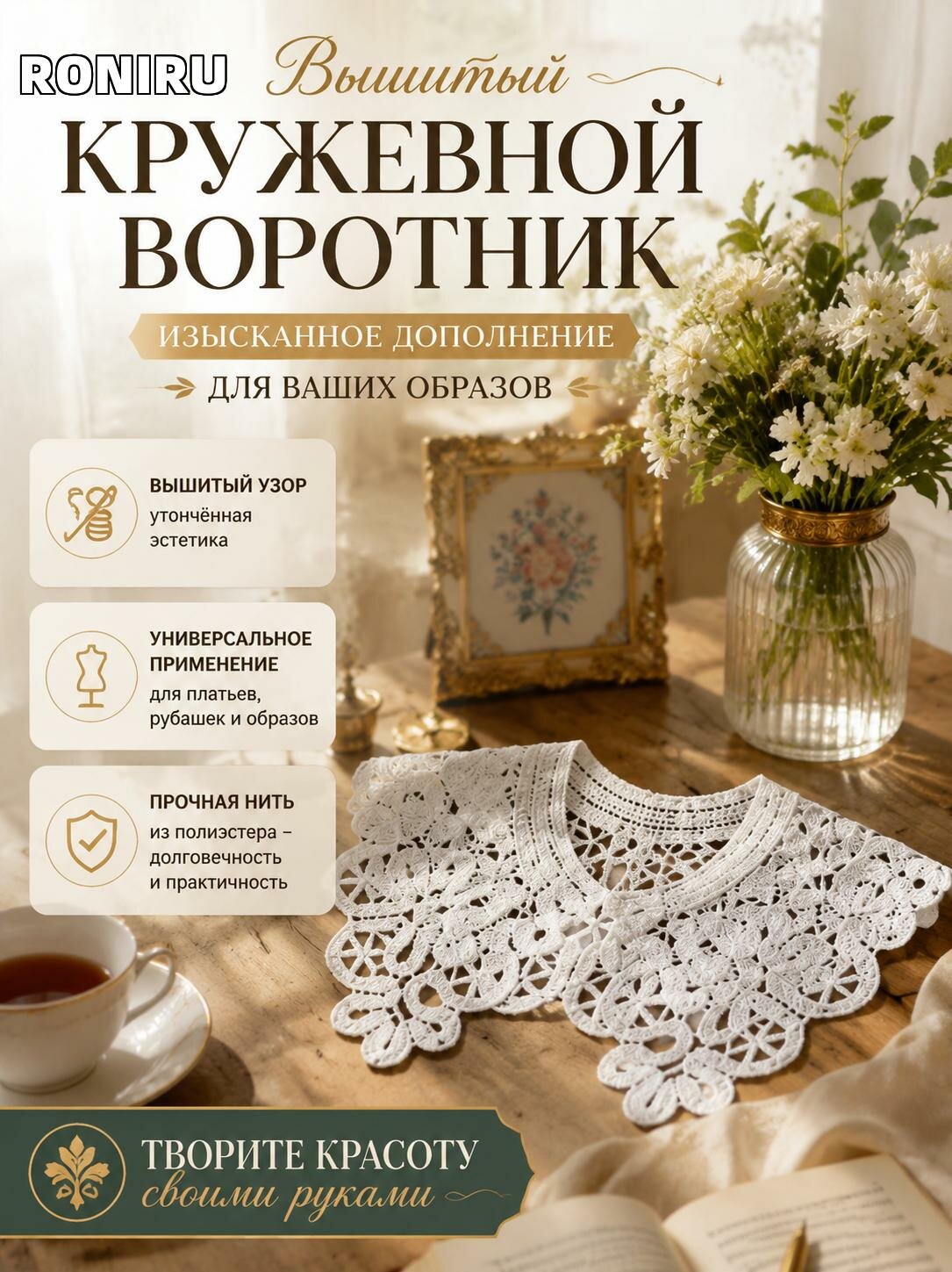 Вышитый кружевной воротник, пара из полиэстеровой нити для декора одежды и DIY шитья, элегантный аксессуар для платьев, рубашек и свадебных образов