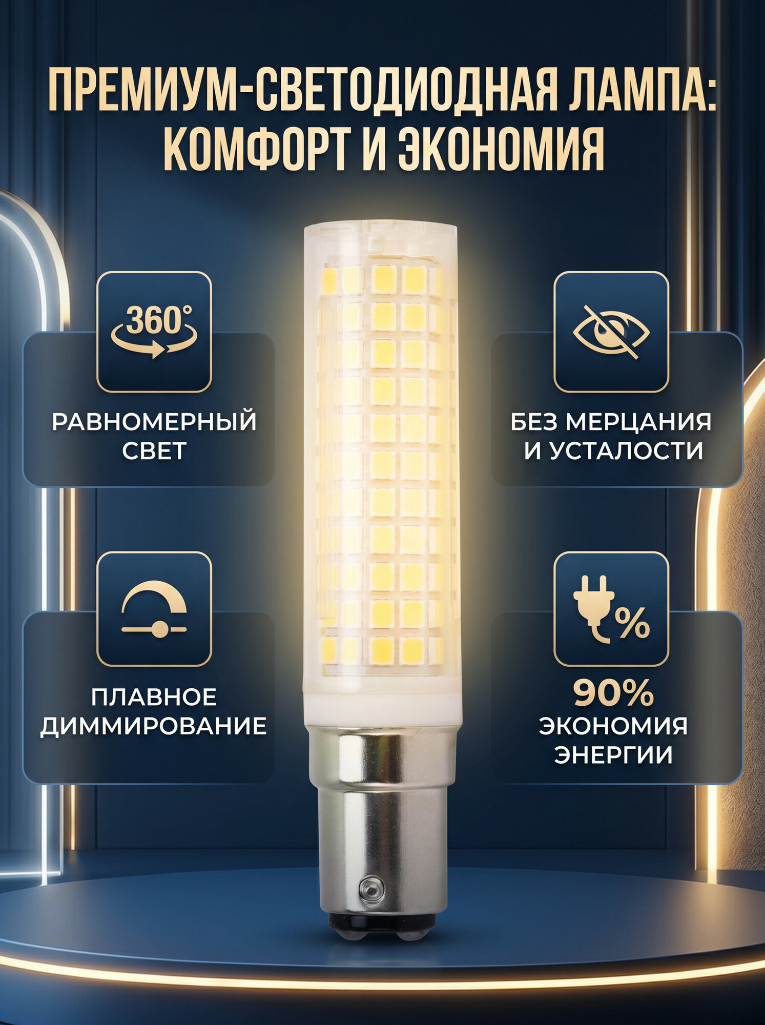 Светодиодная лампа BA15D 15Вт 1500Лм без мерцания 360° для люстры 50000ч